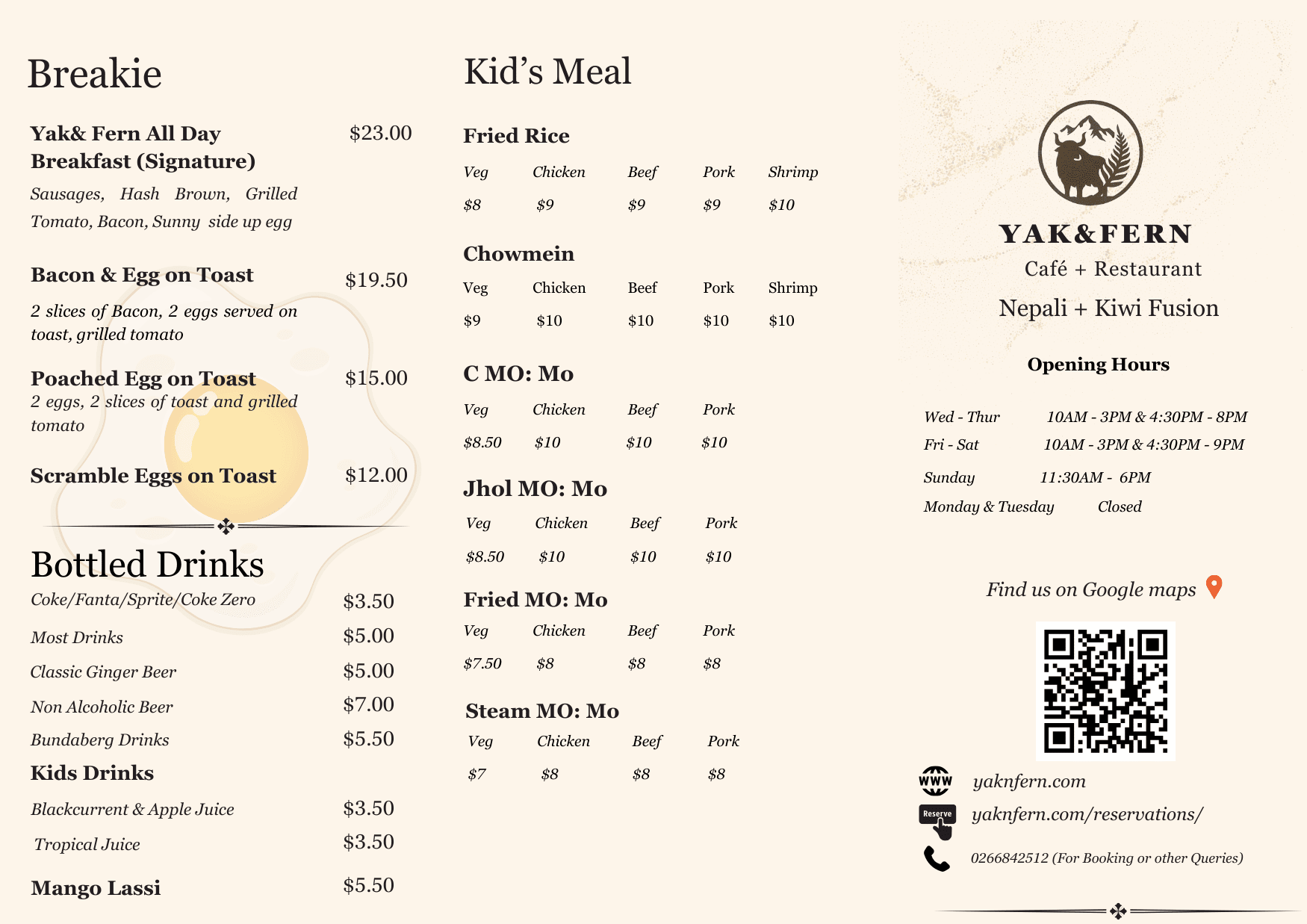 Menu - Yak & Fern